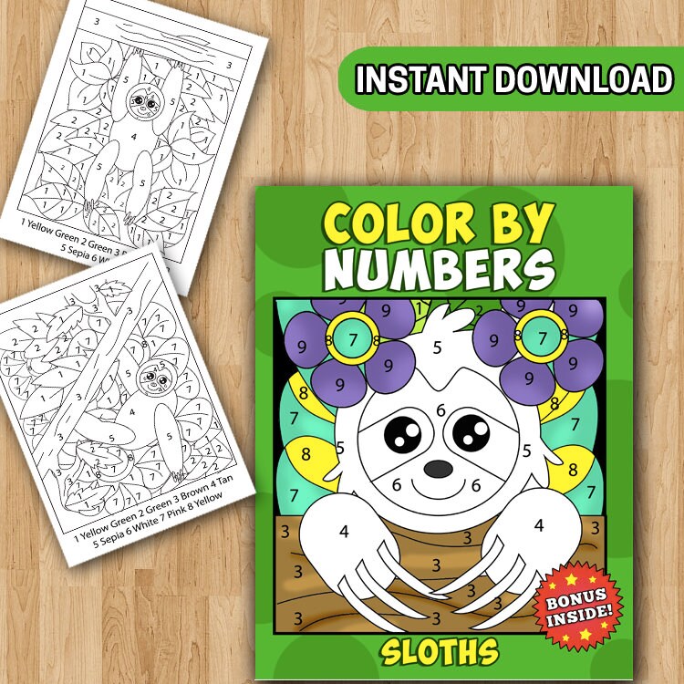 Color by Numbers: Sloths A Super Cute Large Print Coloring Activity ...