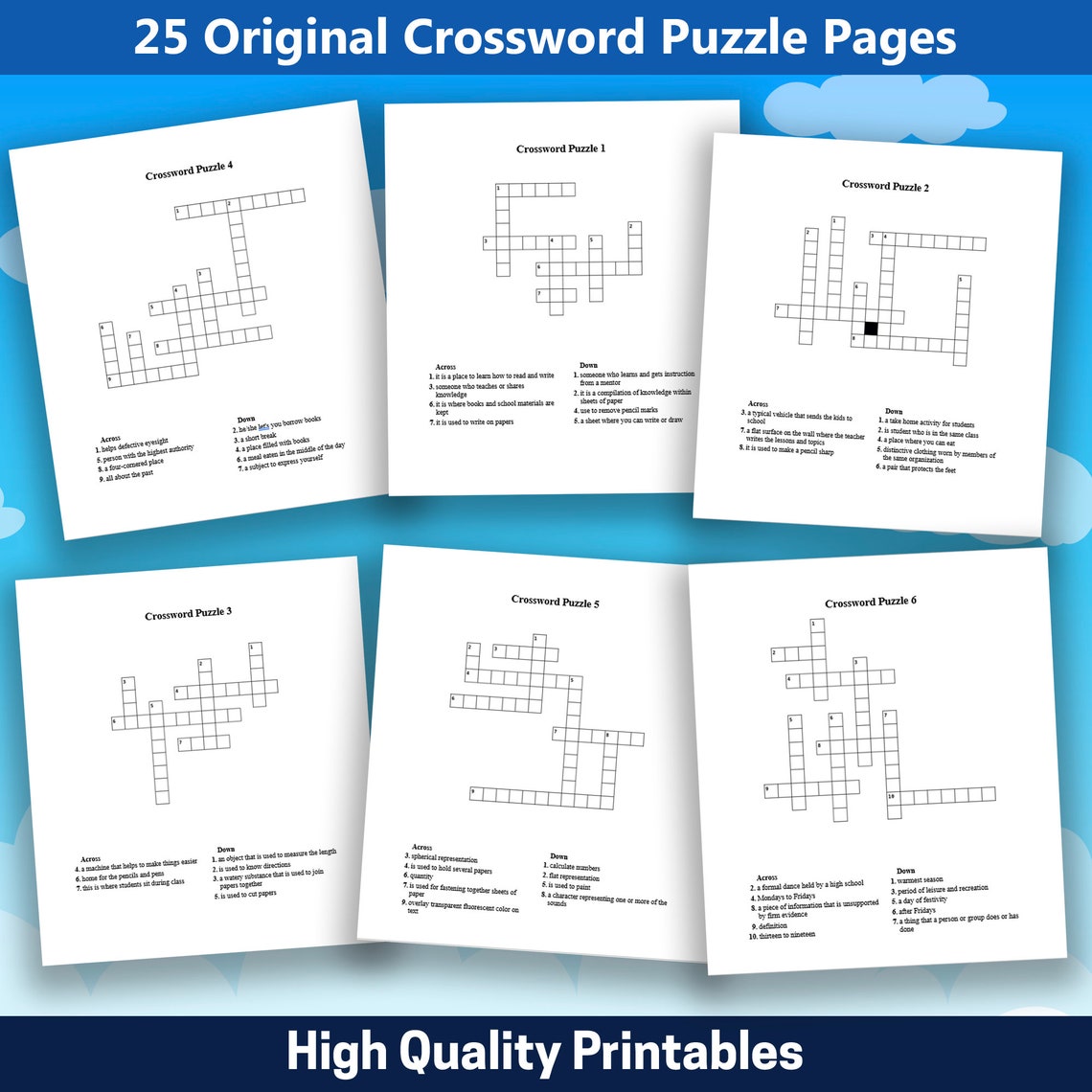 25 Crossword Puzzles Pages Instant Download My First - Etsy