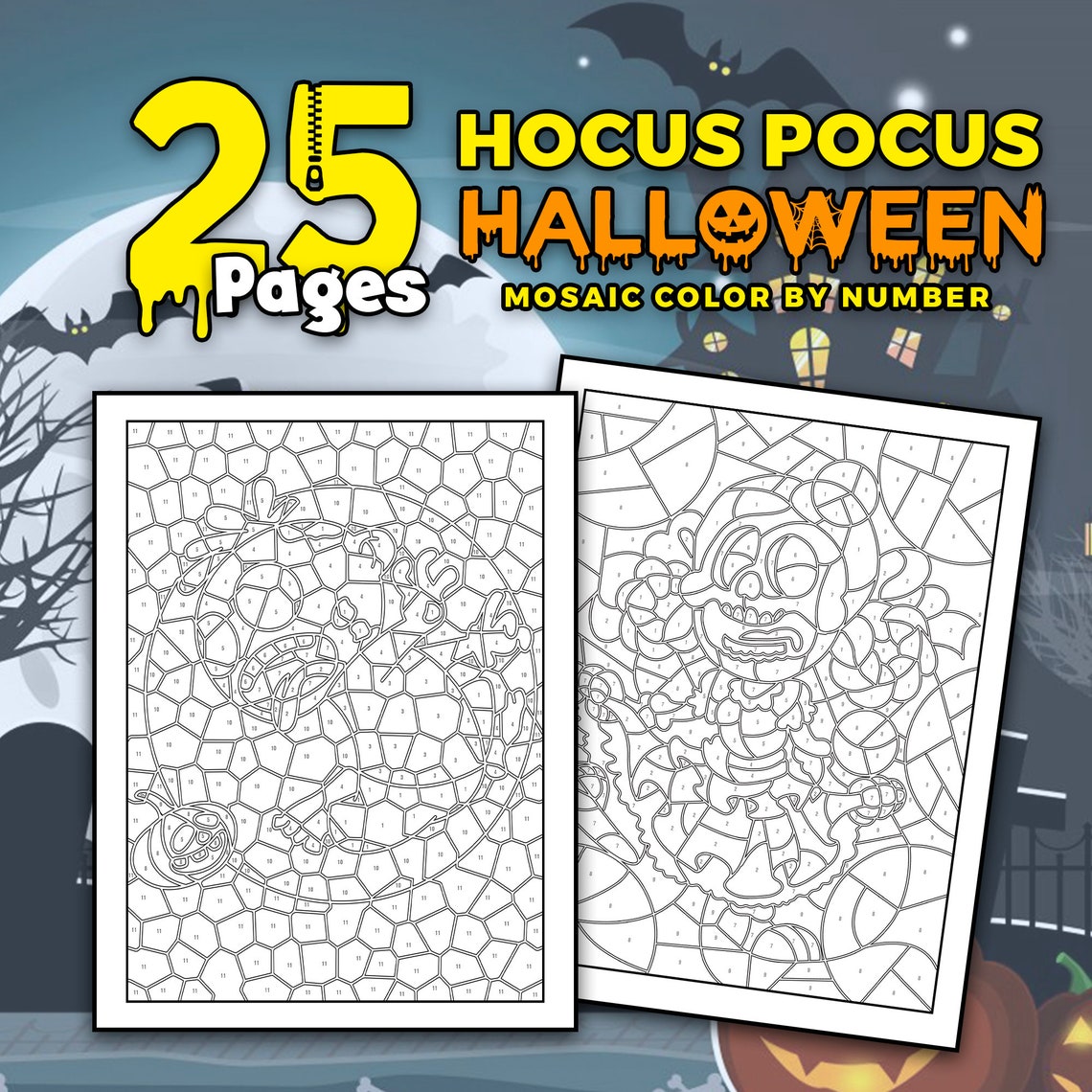 BEST VALUE - 25 Color by Number Pages - Instant Download Hocus Pocus ...