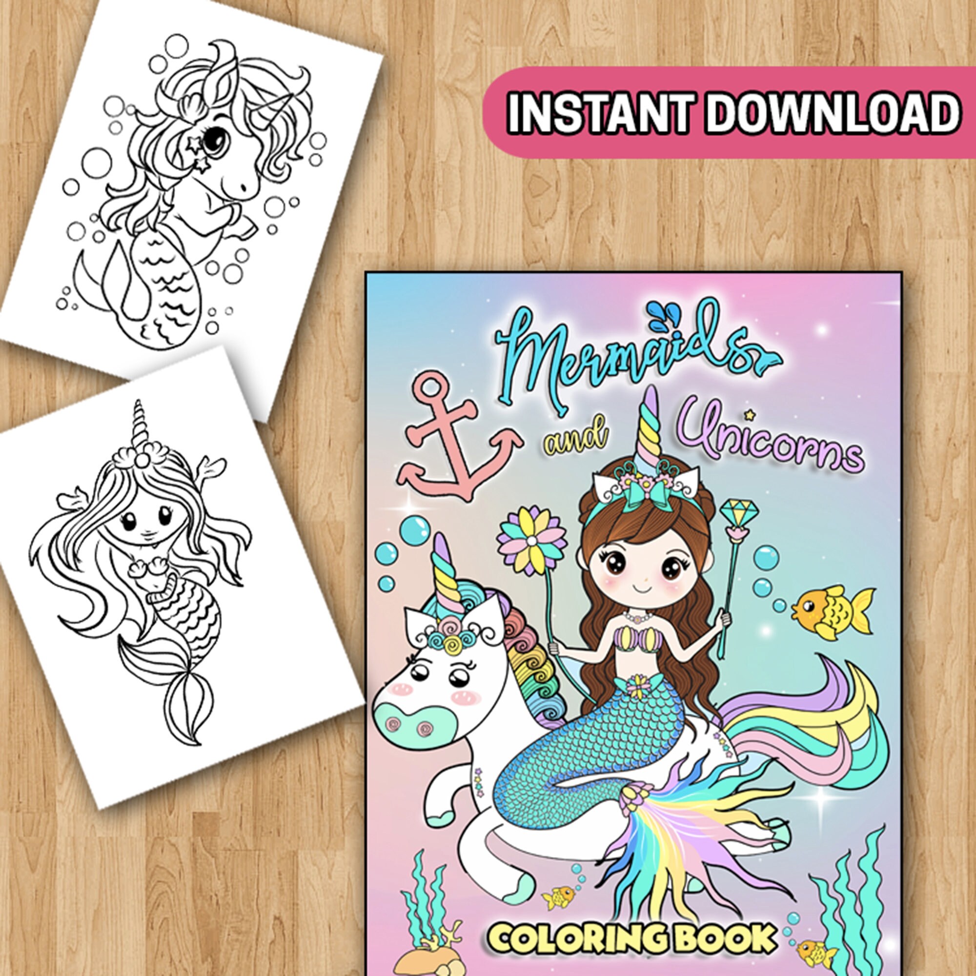BEST VALUE Mermaid and Unicorn Coloring Book 40 Mermaid and | Etsy