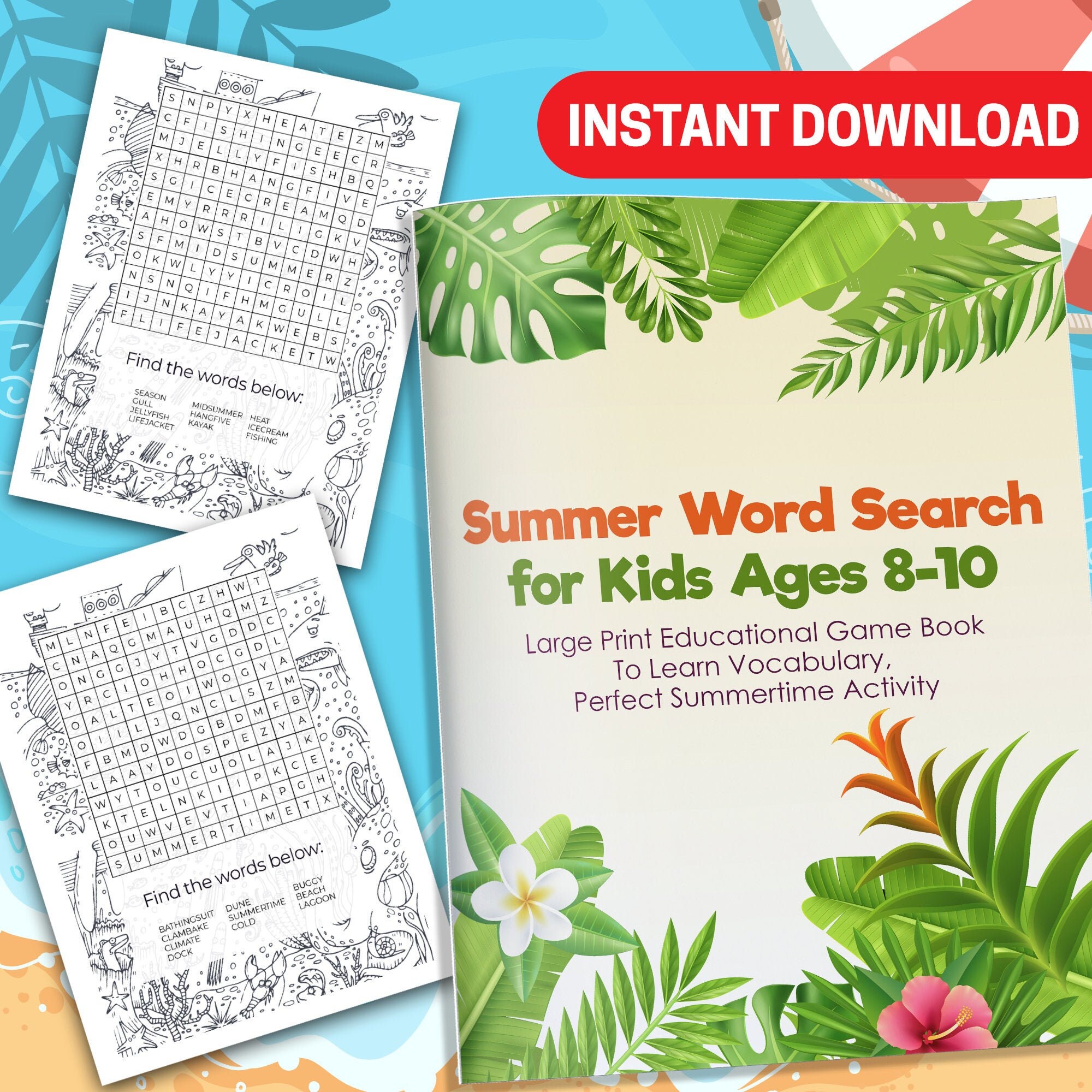 BEST VALUE Summer Word Search for Kids Ages 8-10 - Instant Download ...