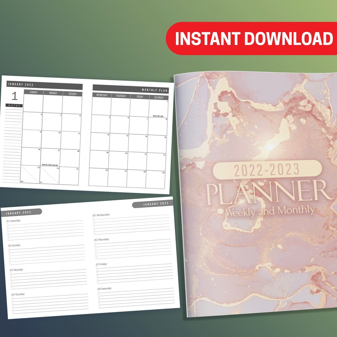 BEST VALUE! 2022-2023 Planner Weekly and Monthly - Instant Download ...