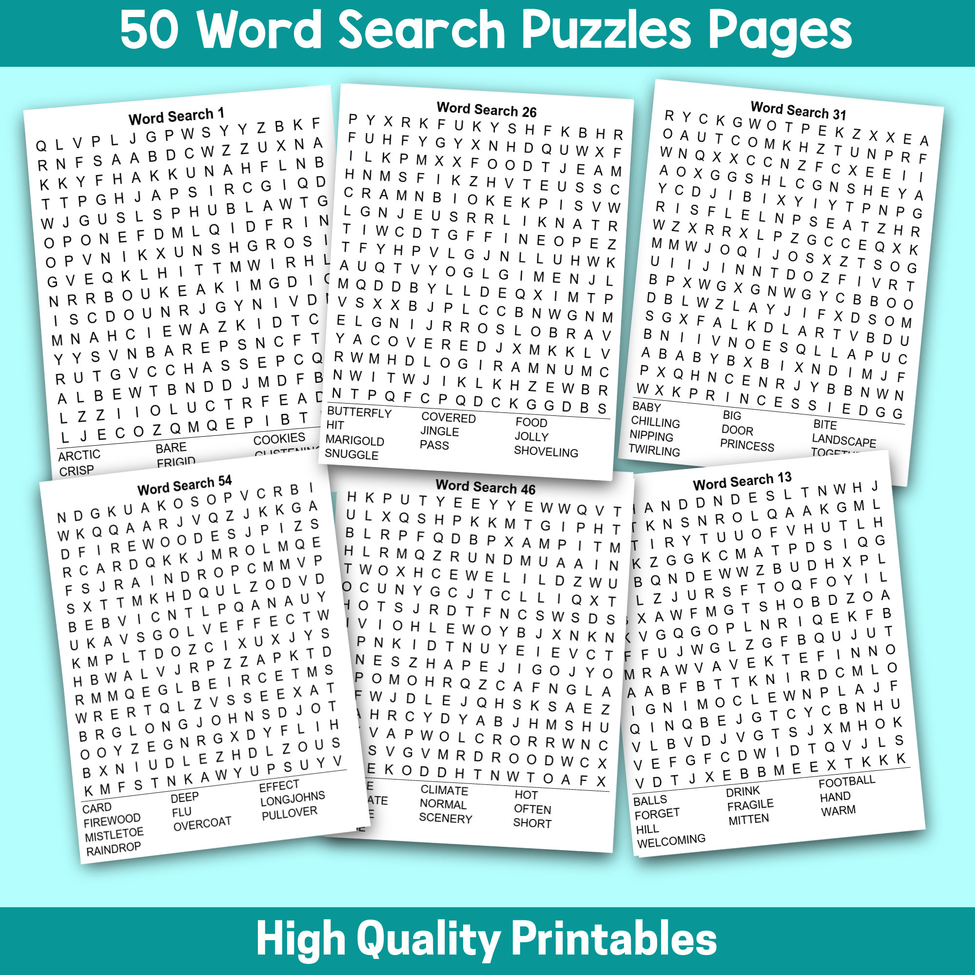 BEST VALUE - 50 Word Search Puzzle Pages - Instant Download Large Print ...