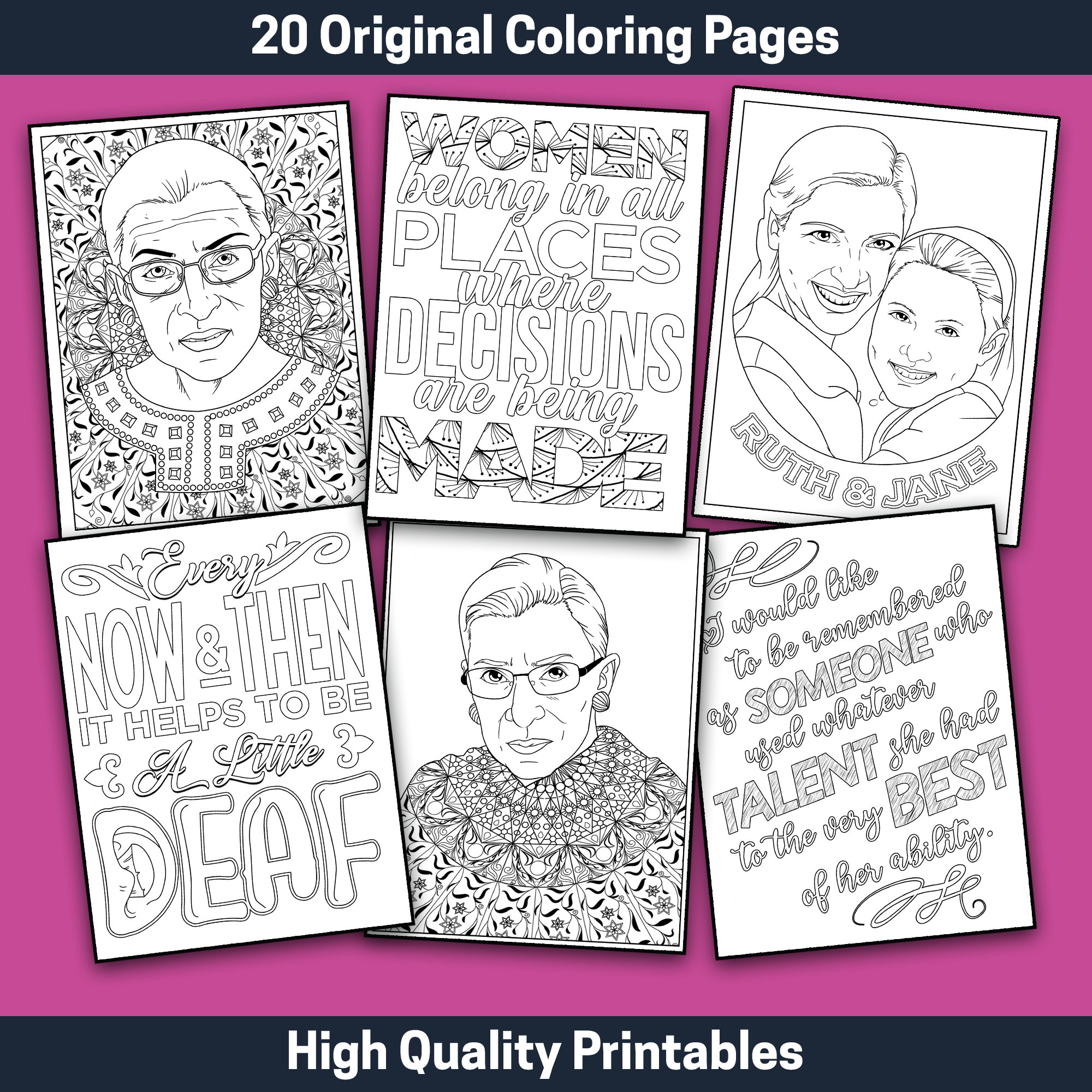 BEST VALUE 20 Ruth Bader Ginsburg Coloring Pages Instant Download Ruth ...