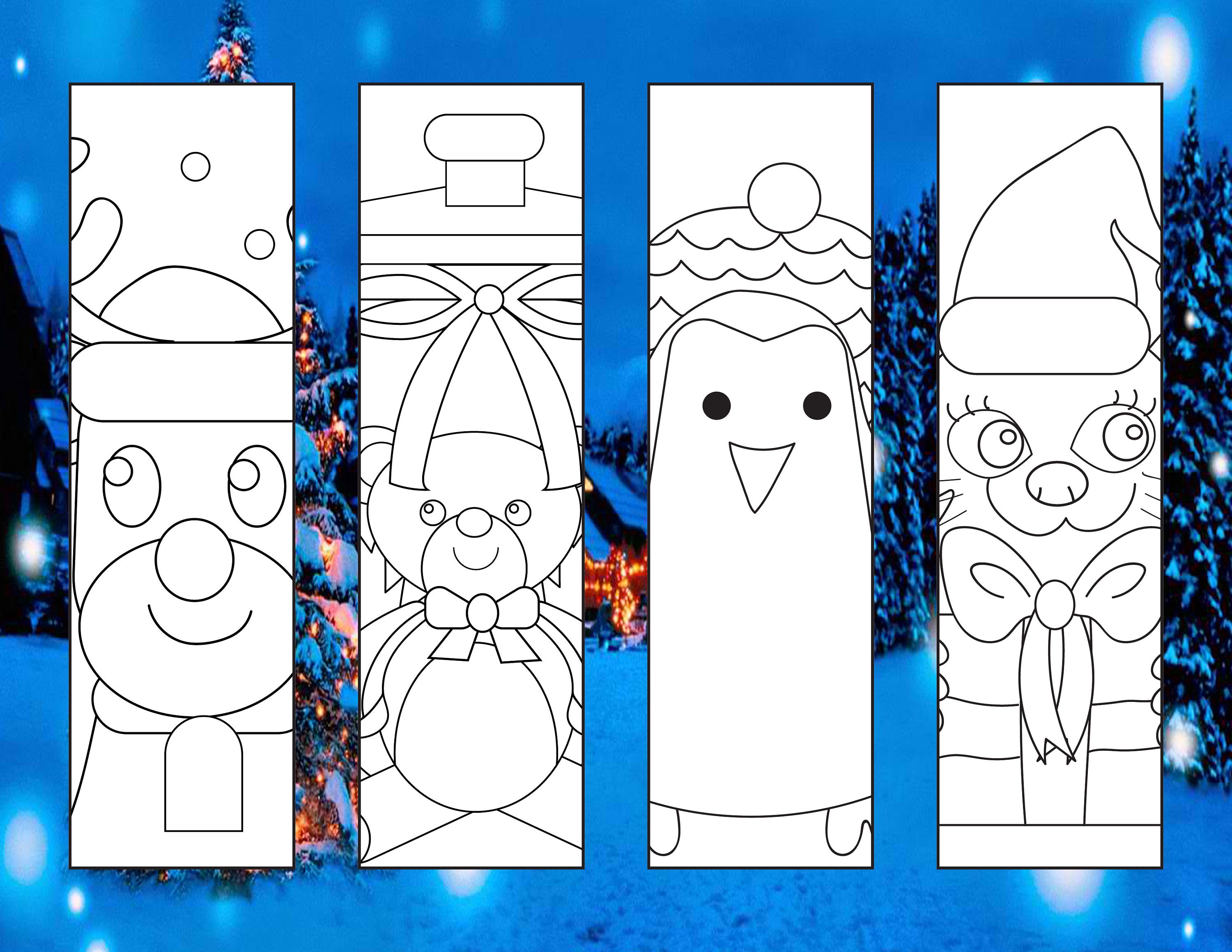 Christmas Coloring Bookmarks Reindeer Teddy Bear Penguin - Etsy