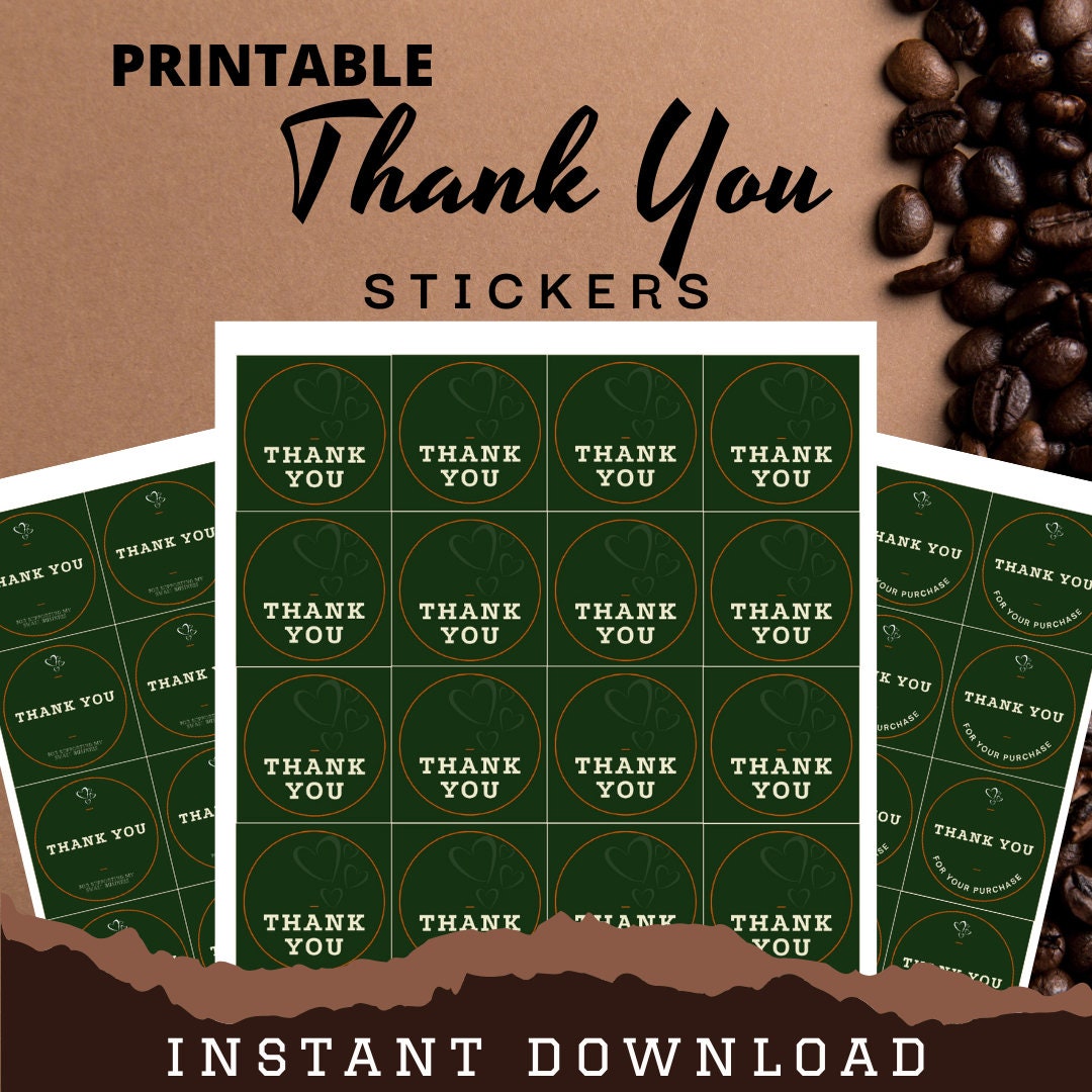 Printable Thank You Stickers Instant Download Green Label Business ...