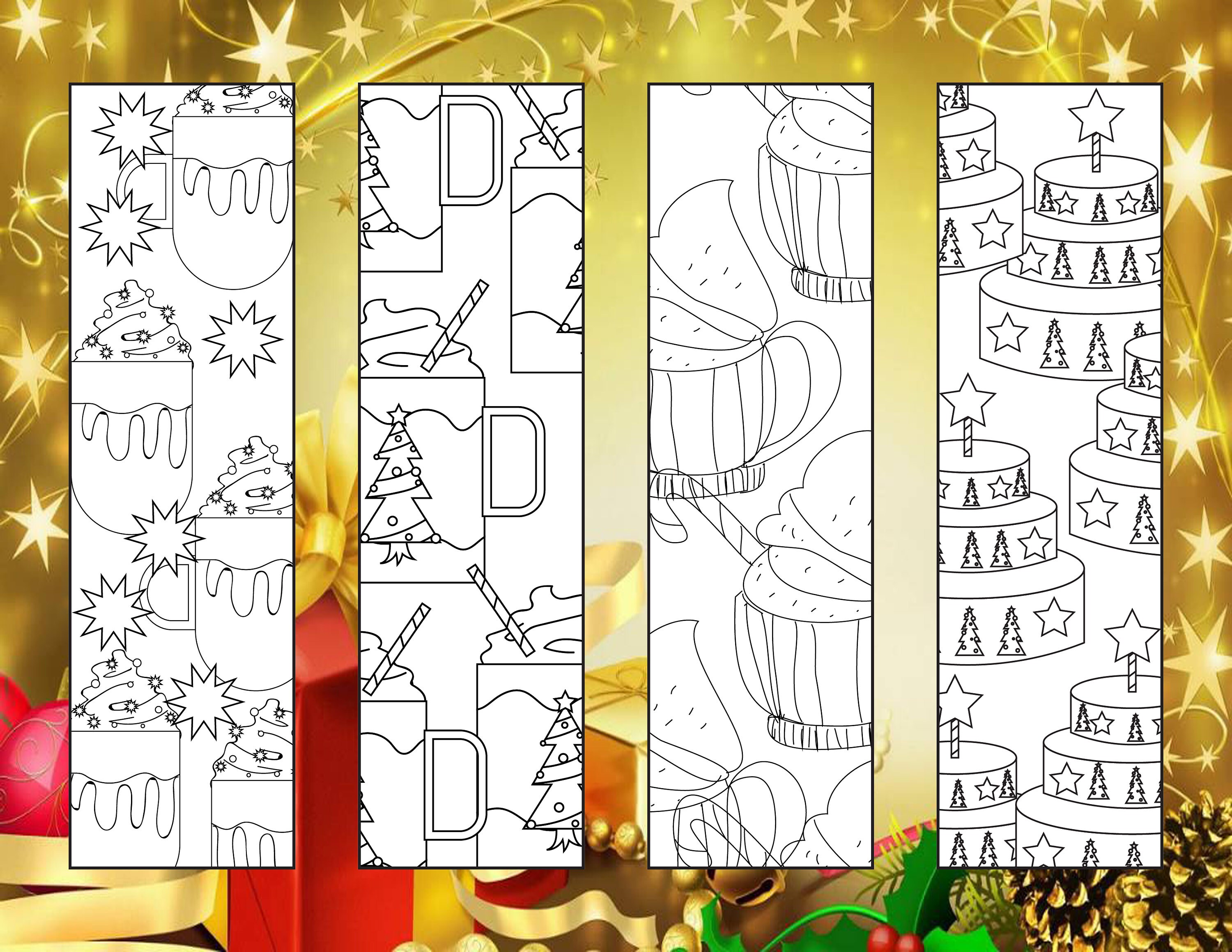 Christmas Coloring Bookmarks -christmas Cake, Parfait, Frappe and More ...