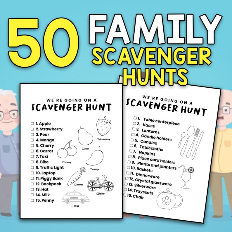 BEST VALUE 50 Printable Scavenger Hunt for Kids Families Indoor Game ...