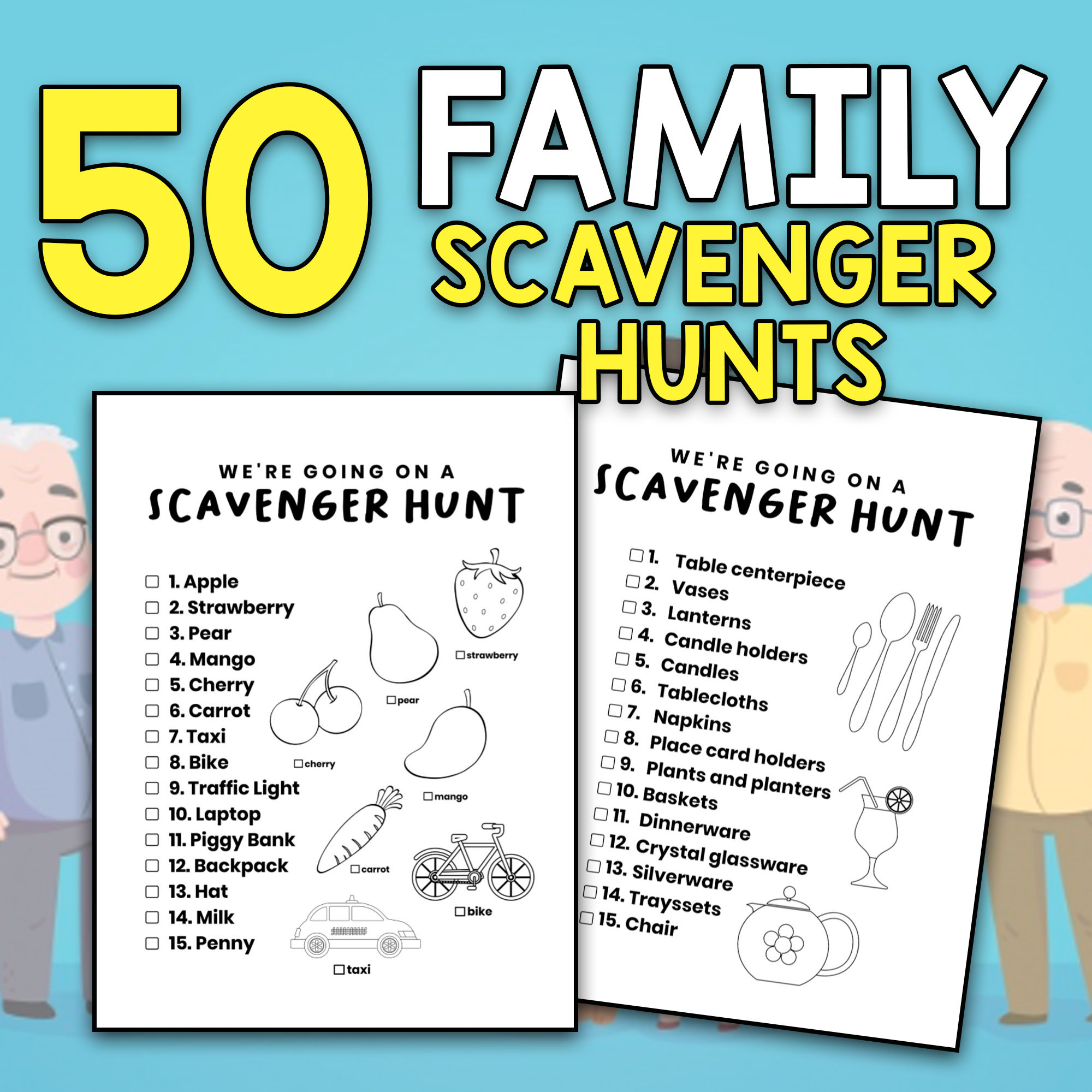 BEST VALUE 50 Printable Scavenger Hunt for Kids Families Indoor Game ...
