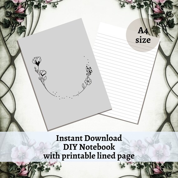 BEST VALUE 1 Printable Notebook Cover Gray Floral Theme - Etsy