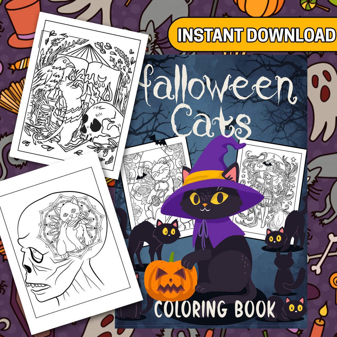 BEST VALUE - 30 Spooky Cat Coloring Pages - Instant Download Halloween ...