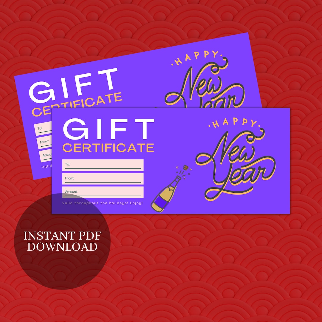 BEST VALUE Printable New Year Gift Certificate instant Download Gift ...