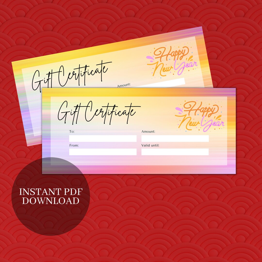 BEST VALUE Printable New Year Gift Certificate instant Download Gift ...