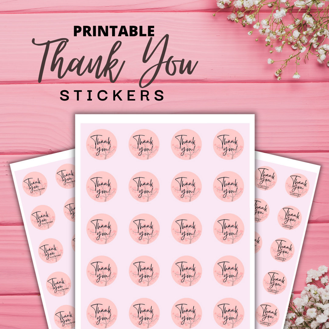 Printable Thank You Stickers - Instant Download Pink Sticker Thank You ...