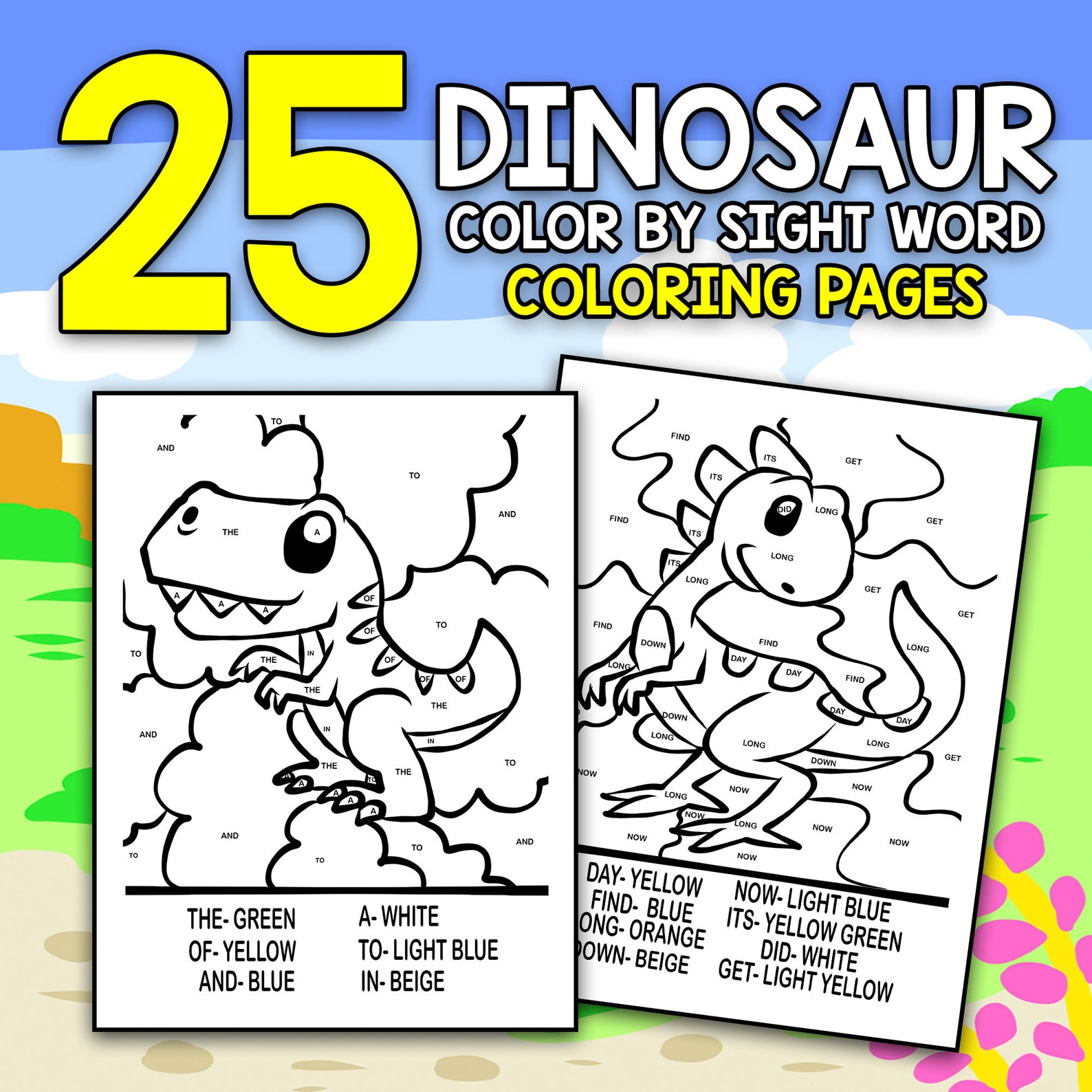 BEST VALUE 25 Dinosaur Color by Sight Word for Kids Coloring Pages ...