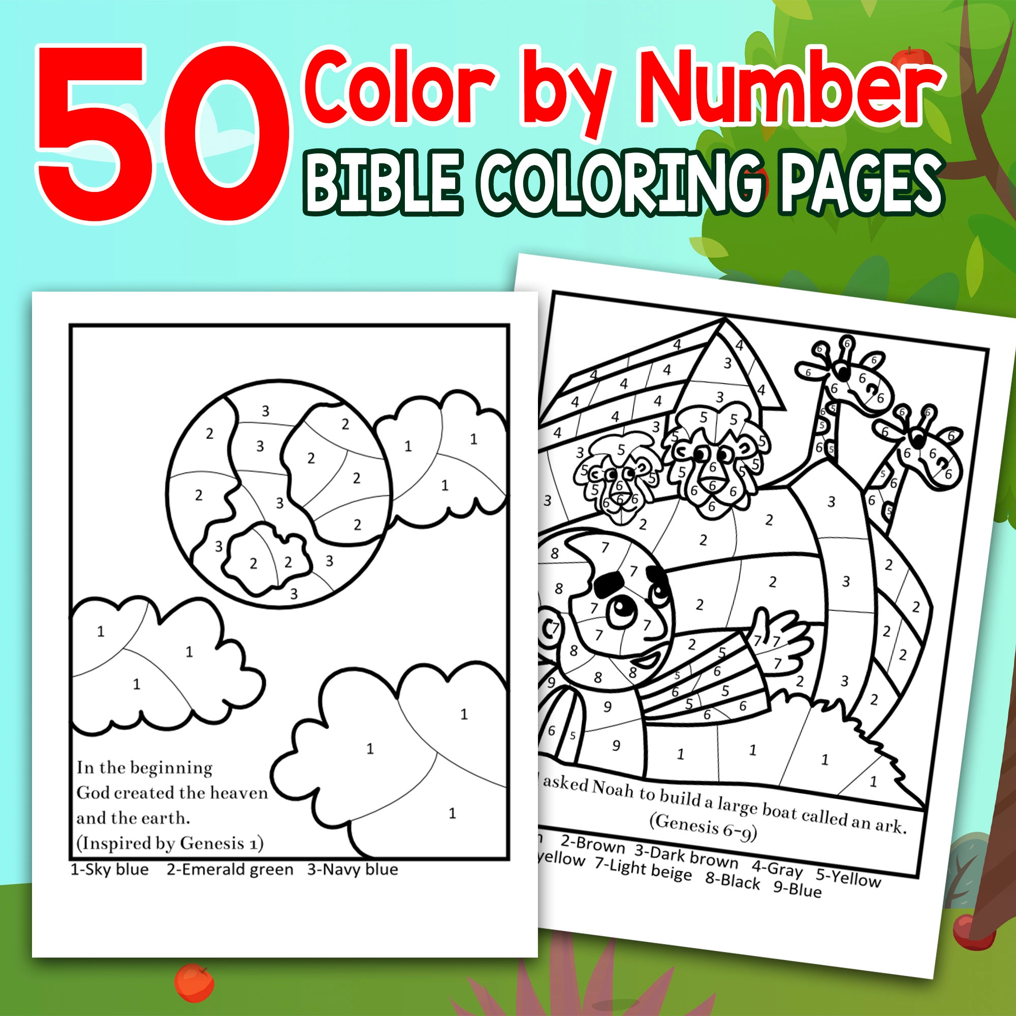 BEST VALUE 50 Jumbo Color by Number Bible Coloring Pages - Instant ...