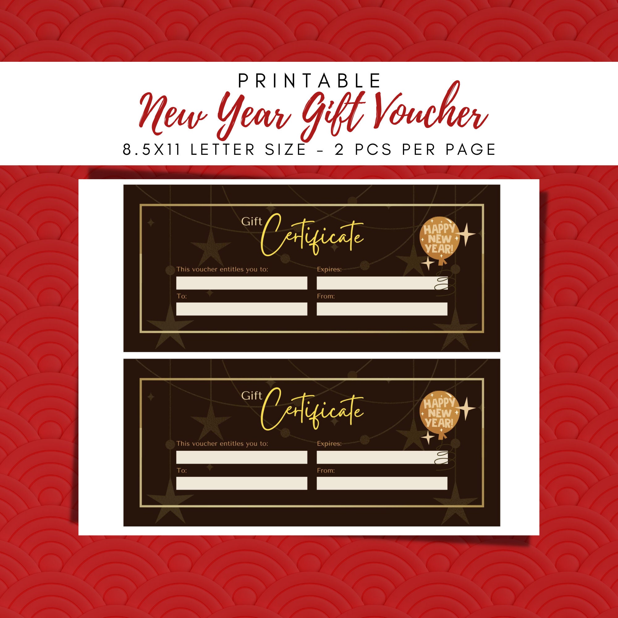 BEST VALUE Printable New Year Gift Certificate -instant Download Gift ...