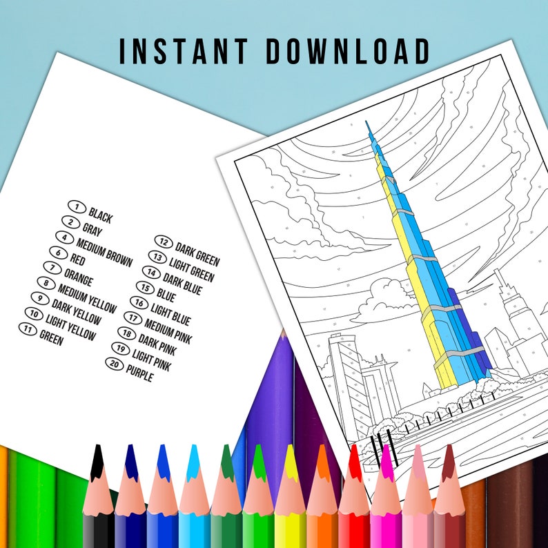 BEST VALUE Burj Khalifa, Dubai Coloring Page - Instant Download World ...