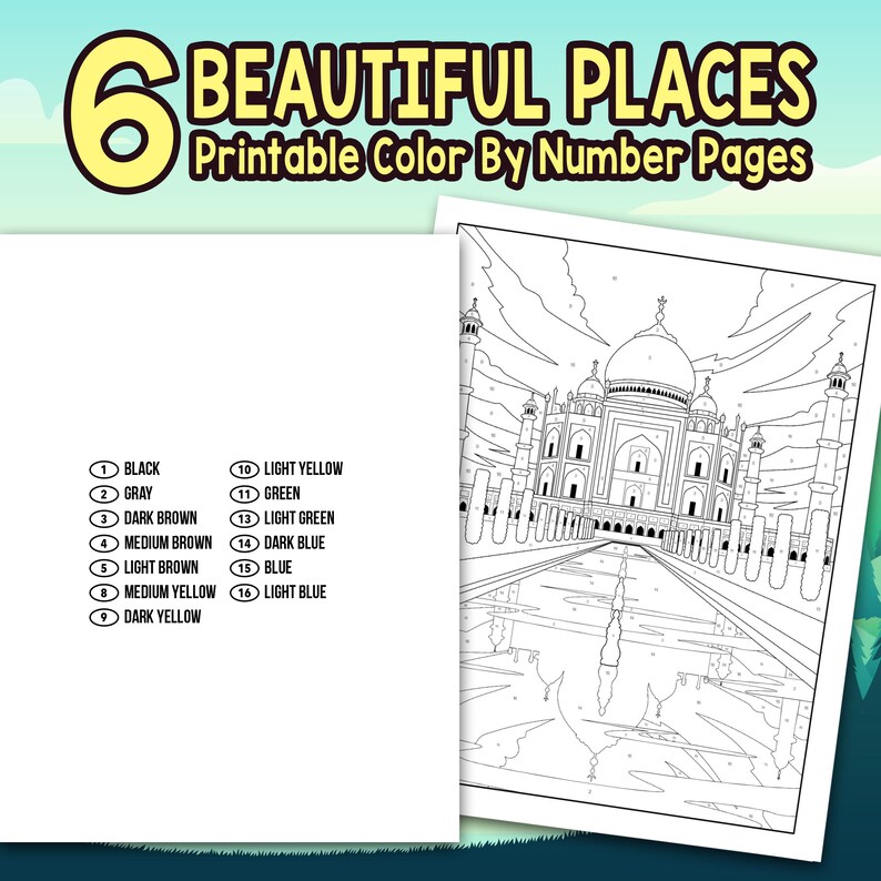 BEST VALUE Beautiful Places Printable Color by Number Pages - Instant ...