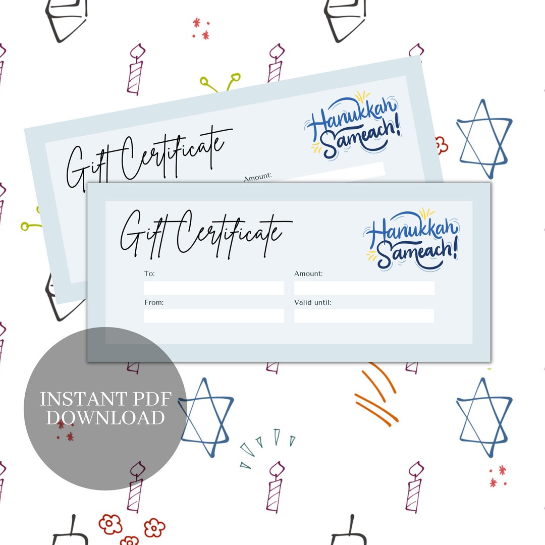 BEST VALUE Printable Hanukkah Gift Certificate -instant Download Gift ...