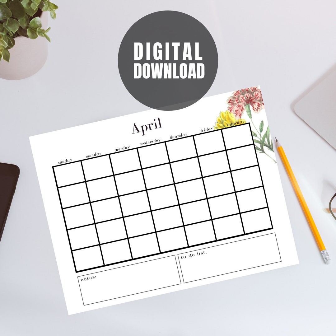 BEST VALUE April Printable Undated Calendar Sheet - Instant Download ...