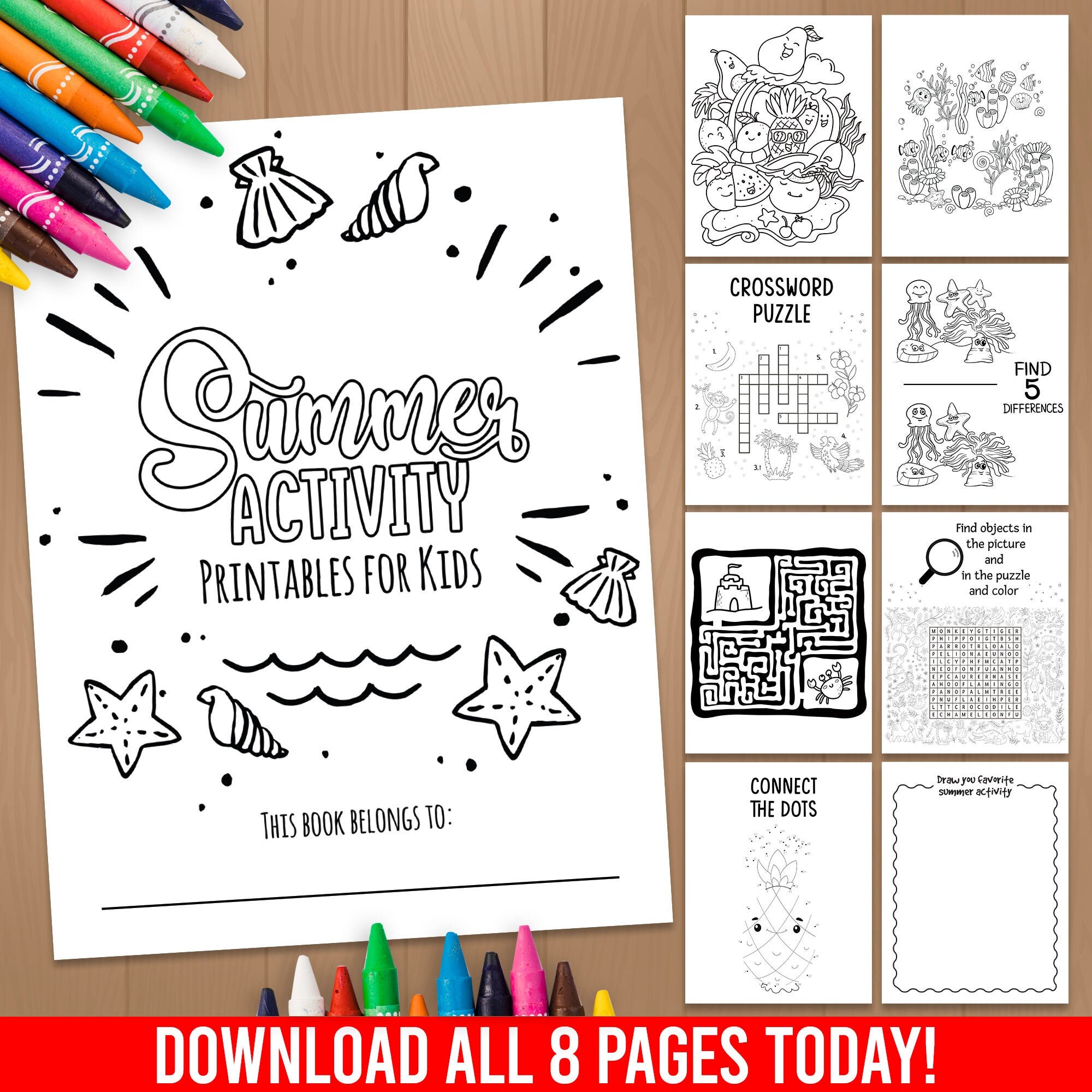 BEST VALUE 8 Summer Activity Printables for Kids Coloring Pages ...