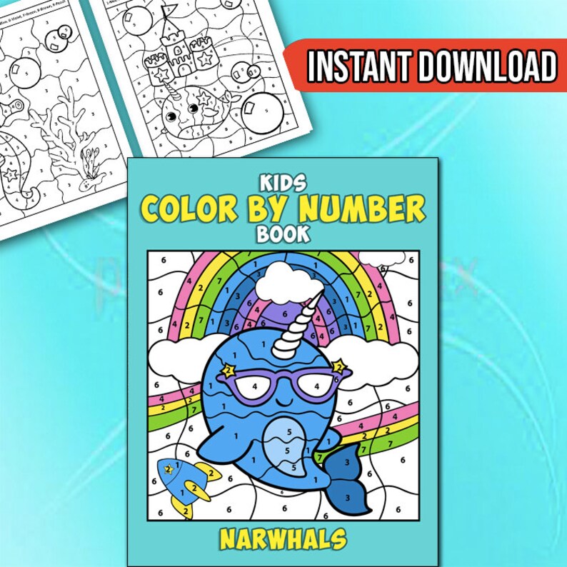 BEST VALUE 30 Color by Number for Kids Narwhals Coloring Book - Instant ...
