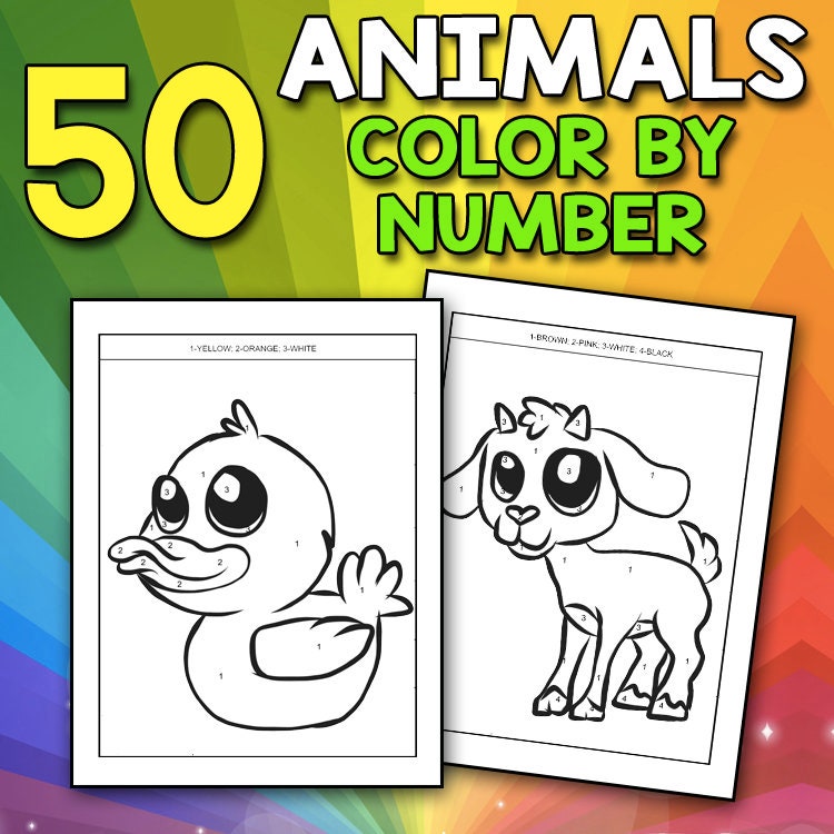 BEST VALUE 50 Animals Color by Number: Fun and Cute Animal Coloring ...