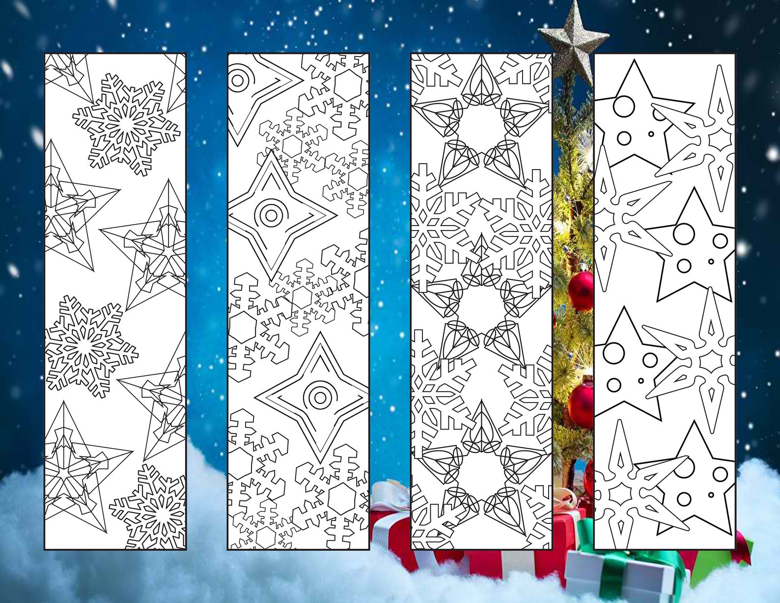 Christmas Coloring Bookmarks - Christmas Stars and Snowflakes Printable ...