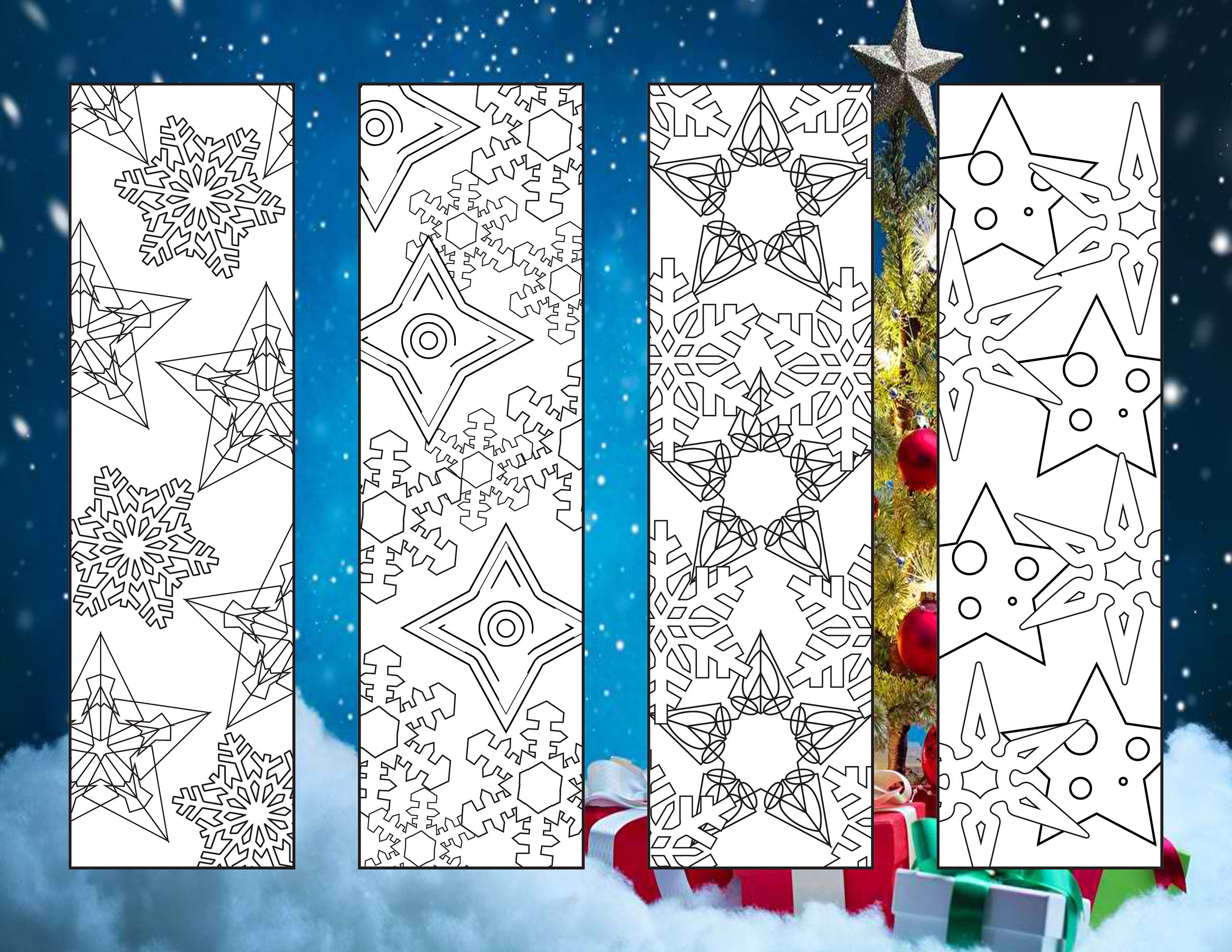 Christmas Coloring Bookmarks - Christmas Stars and Snowflakes Printable ...