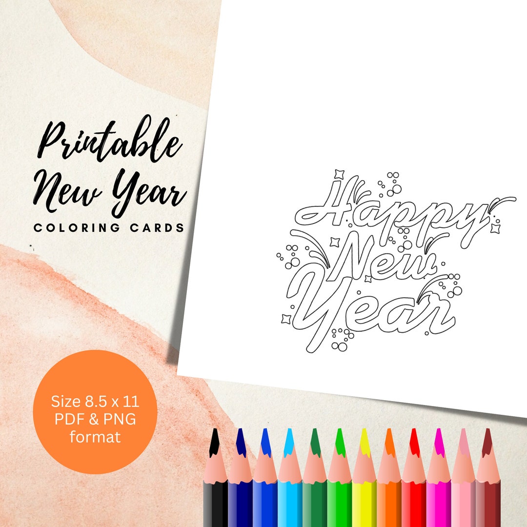 BEST VALUE New Year Greetings Coloring Page instant Download DIY ...