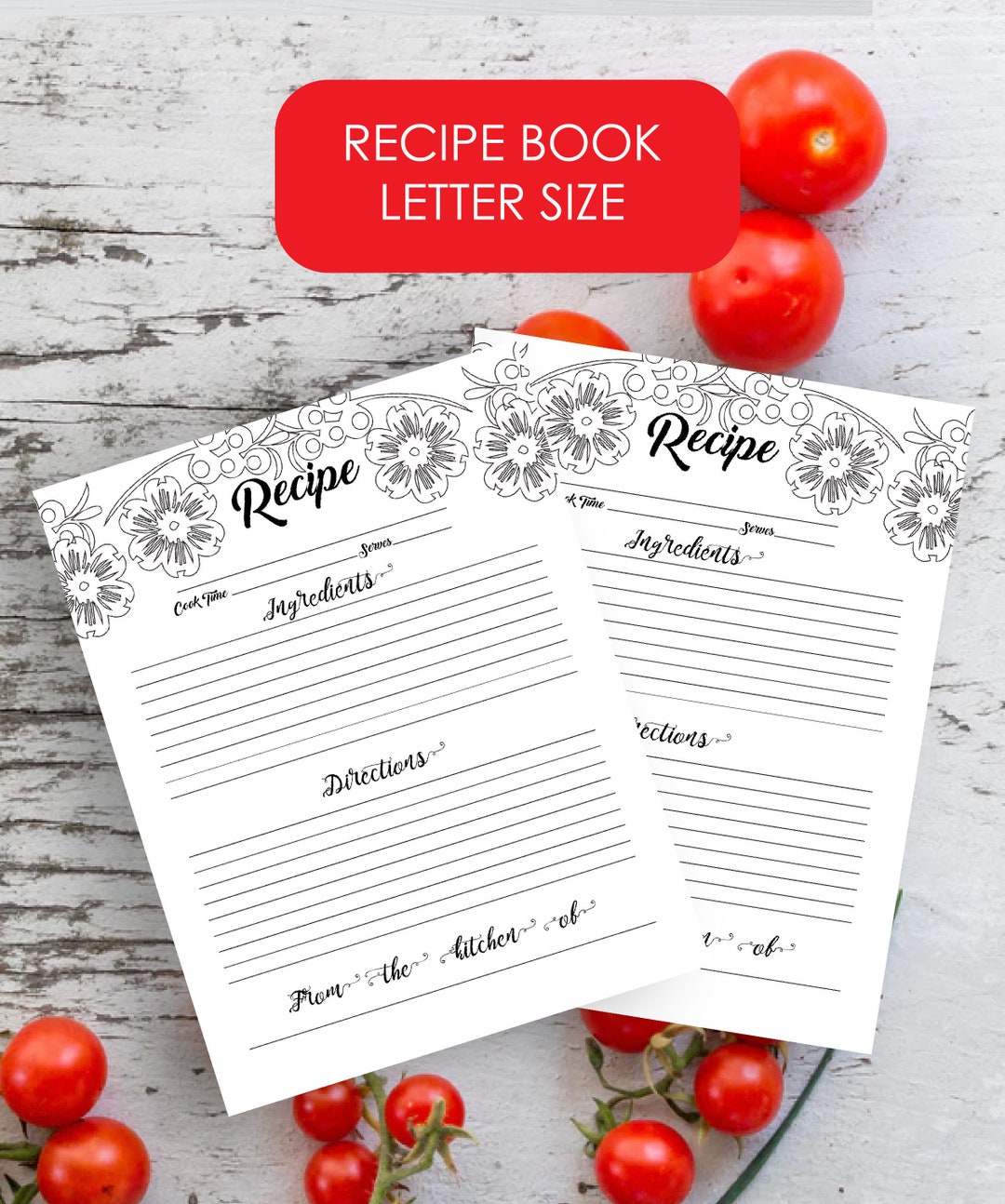 Recipe Book Printable - Floral Recipe Book, Recipe Binder, Recipe ...