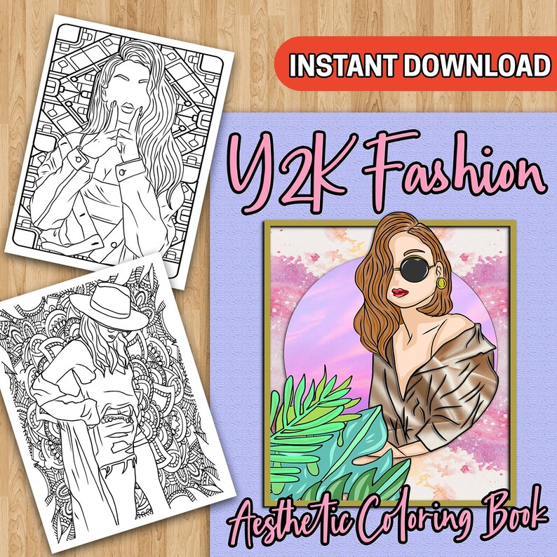 BEST VALUE Y2K Fashion Aesthetic Coloring Book - Instant Download Large ...
