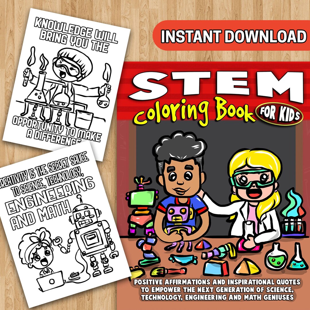 BEST VALUE 50 STEM Coloring Book for Kids - Instant Download Positive ...