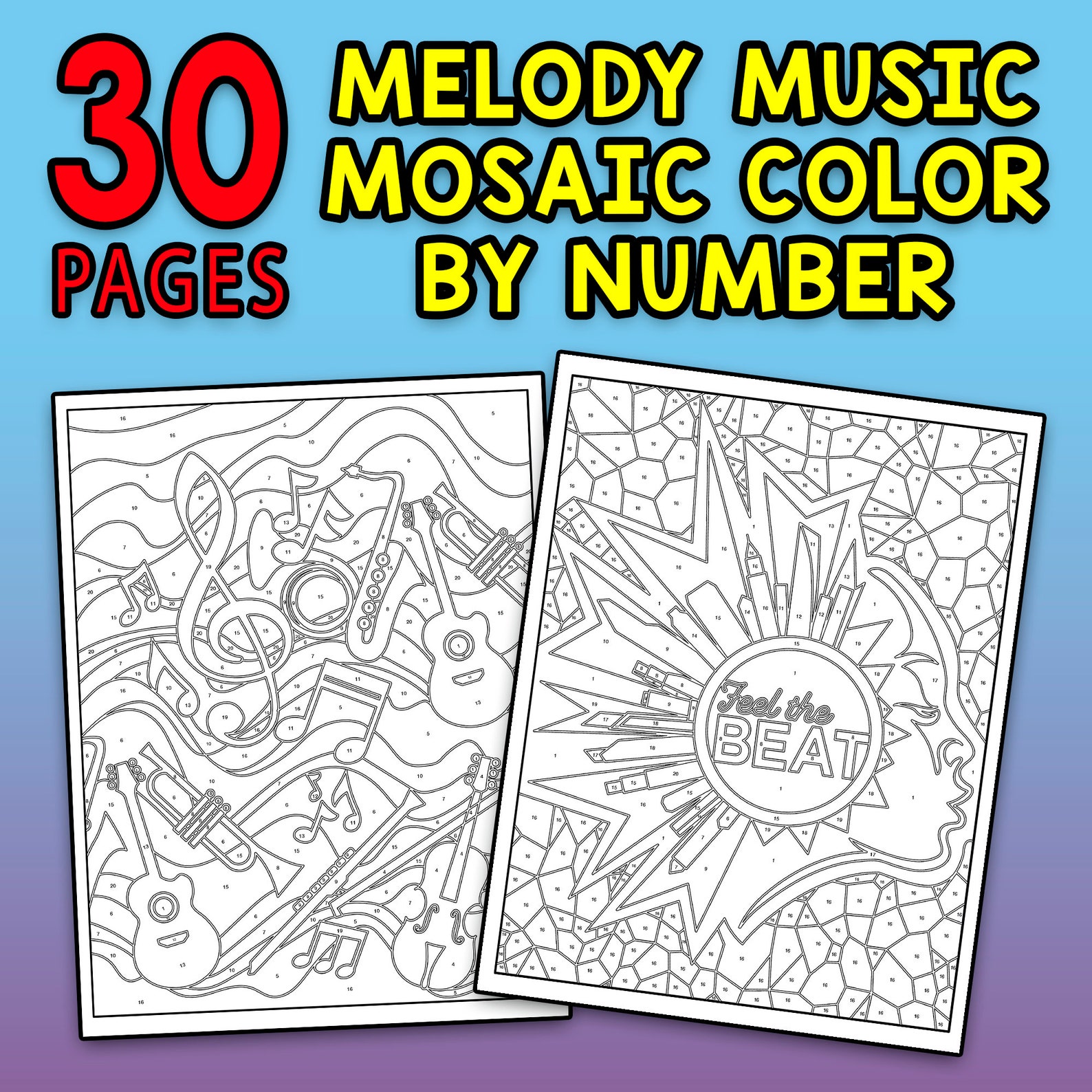 BEST VALUE 30 Melody Music Mosaic Color by Number Instant Download ...