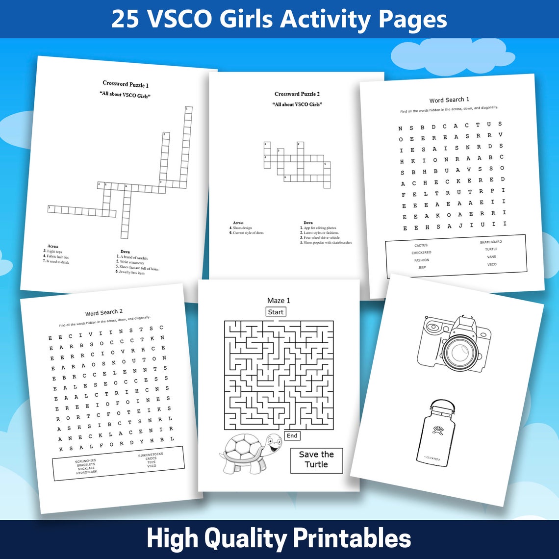 25 VSCO Girls Activity Pages Instant Download Acitivity Book - Etsy