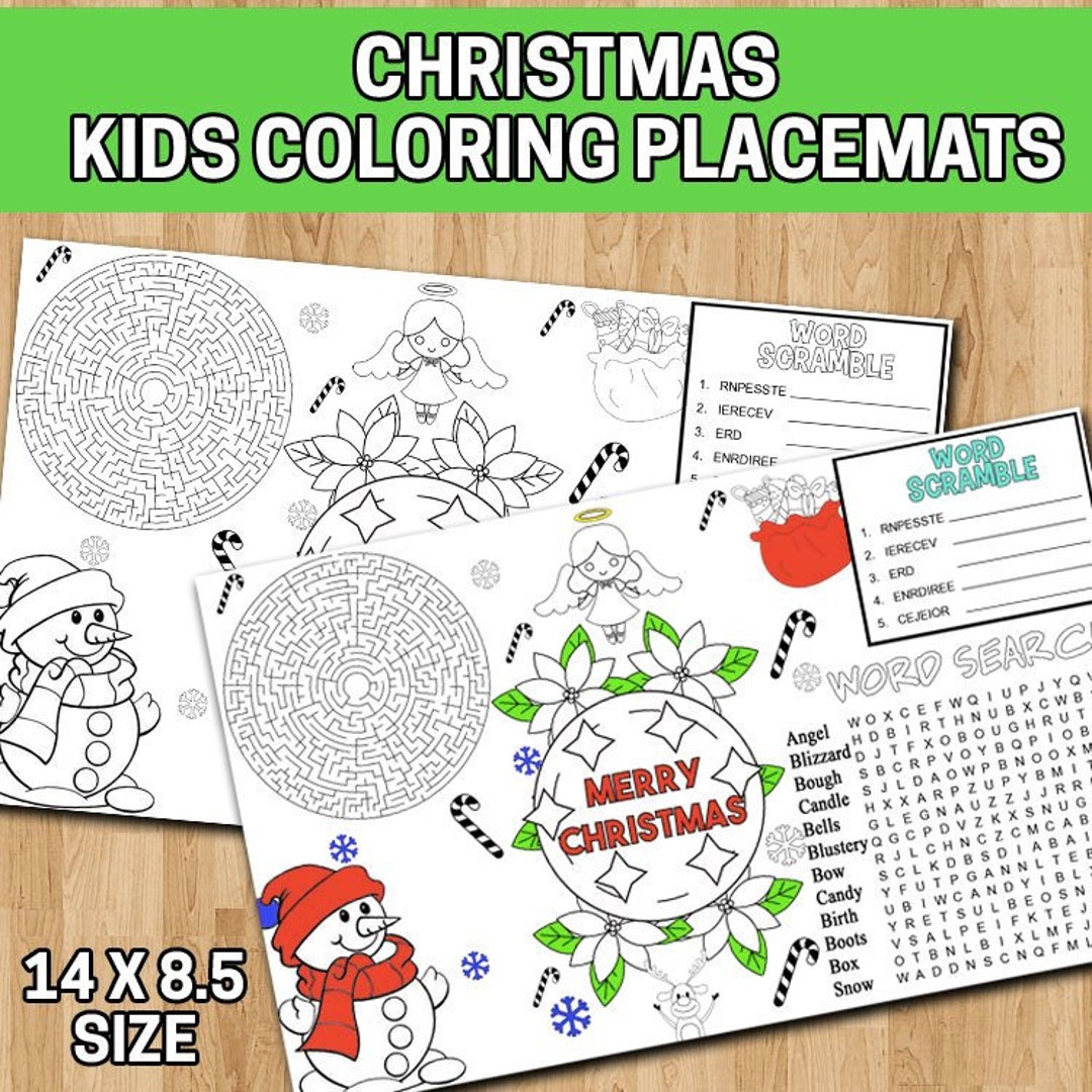 Christmas Kids Coloring Placemats, Activity Placements, Editable ...