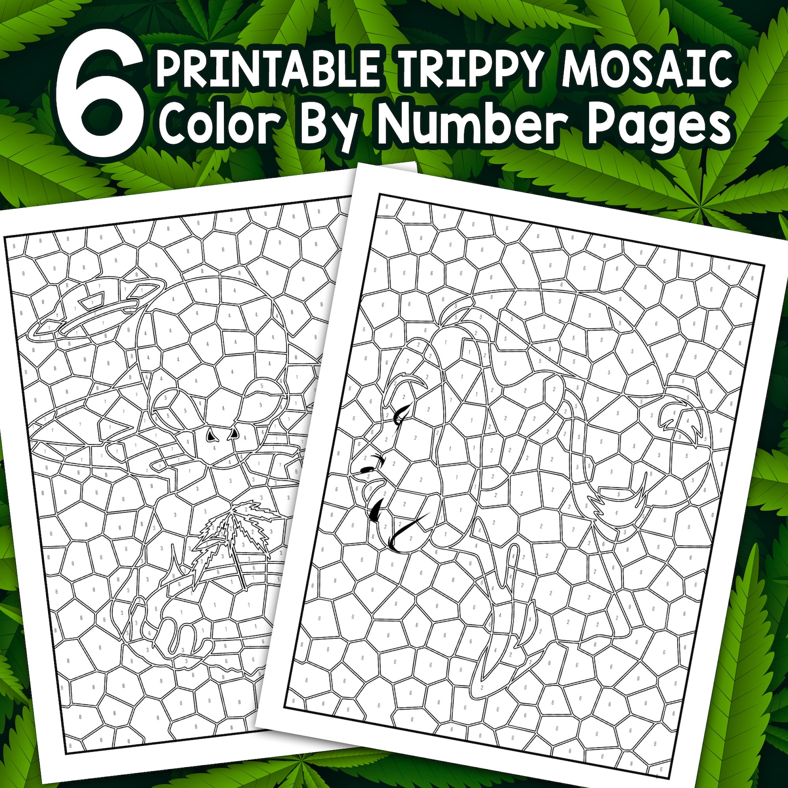 BEST VALUE 6 Printable Trippy Mosaic Color by Number Instant Download ...