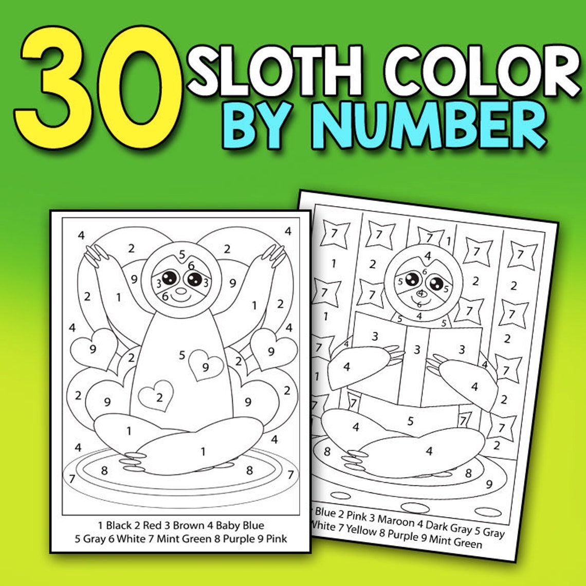 Color by Numbers: Sloths - A Super Cute Large Print Coloring Activity ...