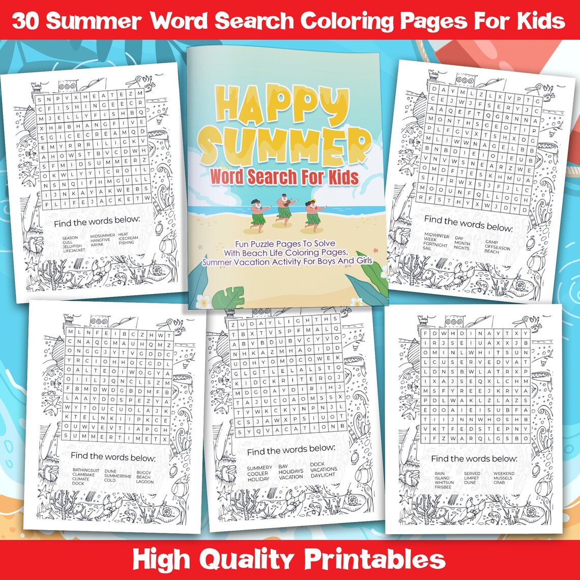 BEST VALUE Happy Summer Word Search for Kids - Instant Download Puzzle ...