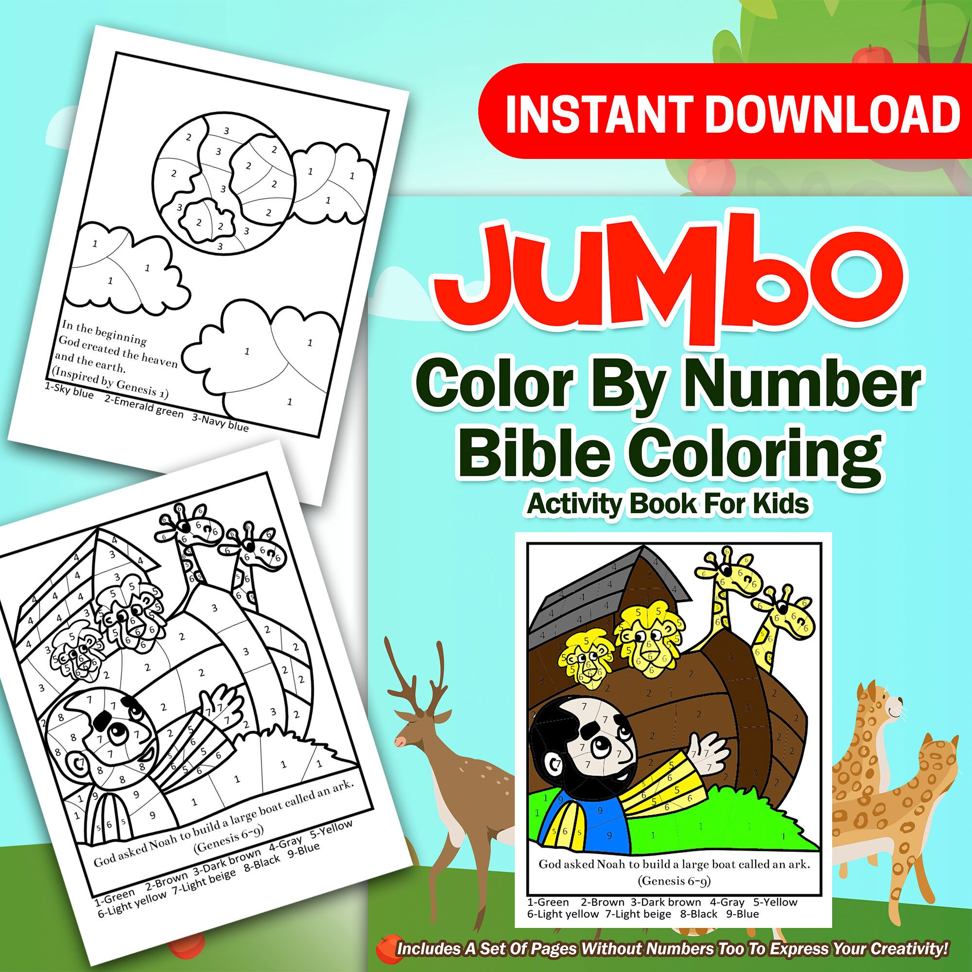 BEST VALUE 50 Jumbo Color by Number Bible Coloring Pages - Instant ...