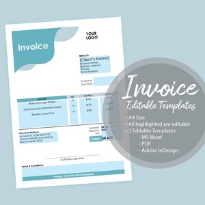 Business Invoice Form - Instant Download Editable Billing Form, Invoice ...