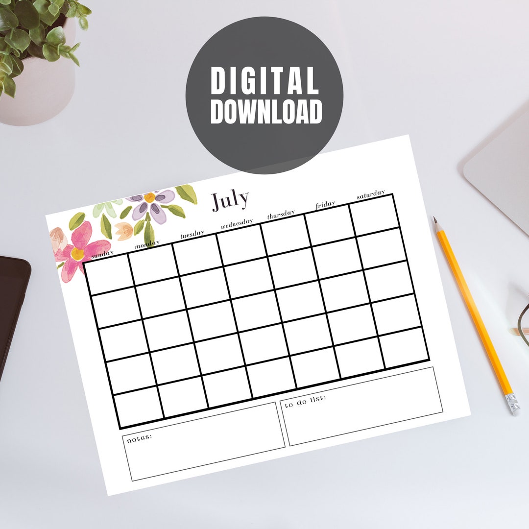 BEST VALUE July Printable Undated Calendar Sheet - Instant Download ...