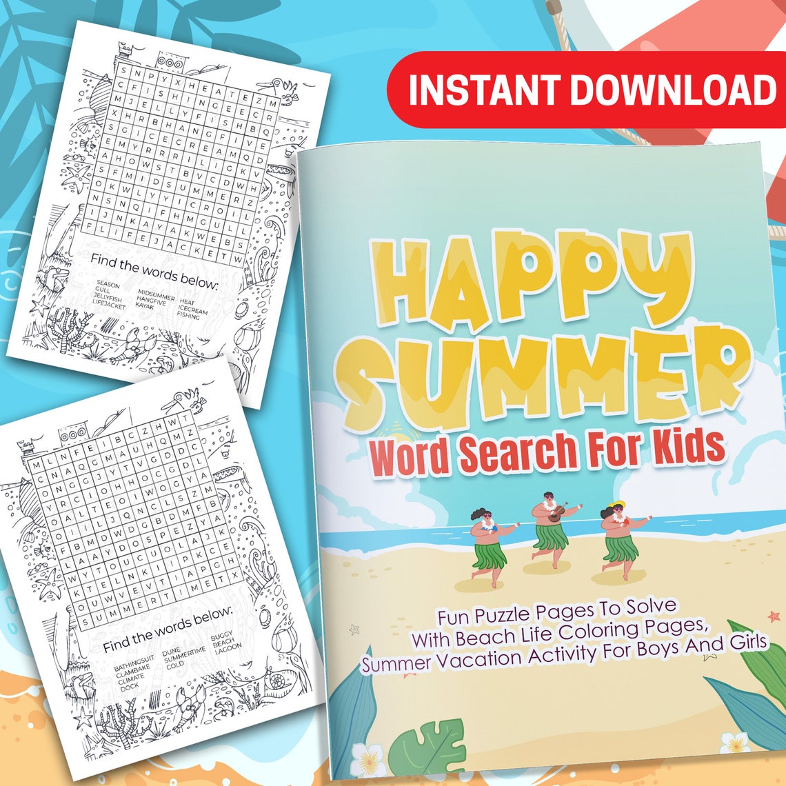 BEST VALUE Happy Summer Word Search for Kids - Instant Download Puzzle ...