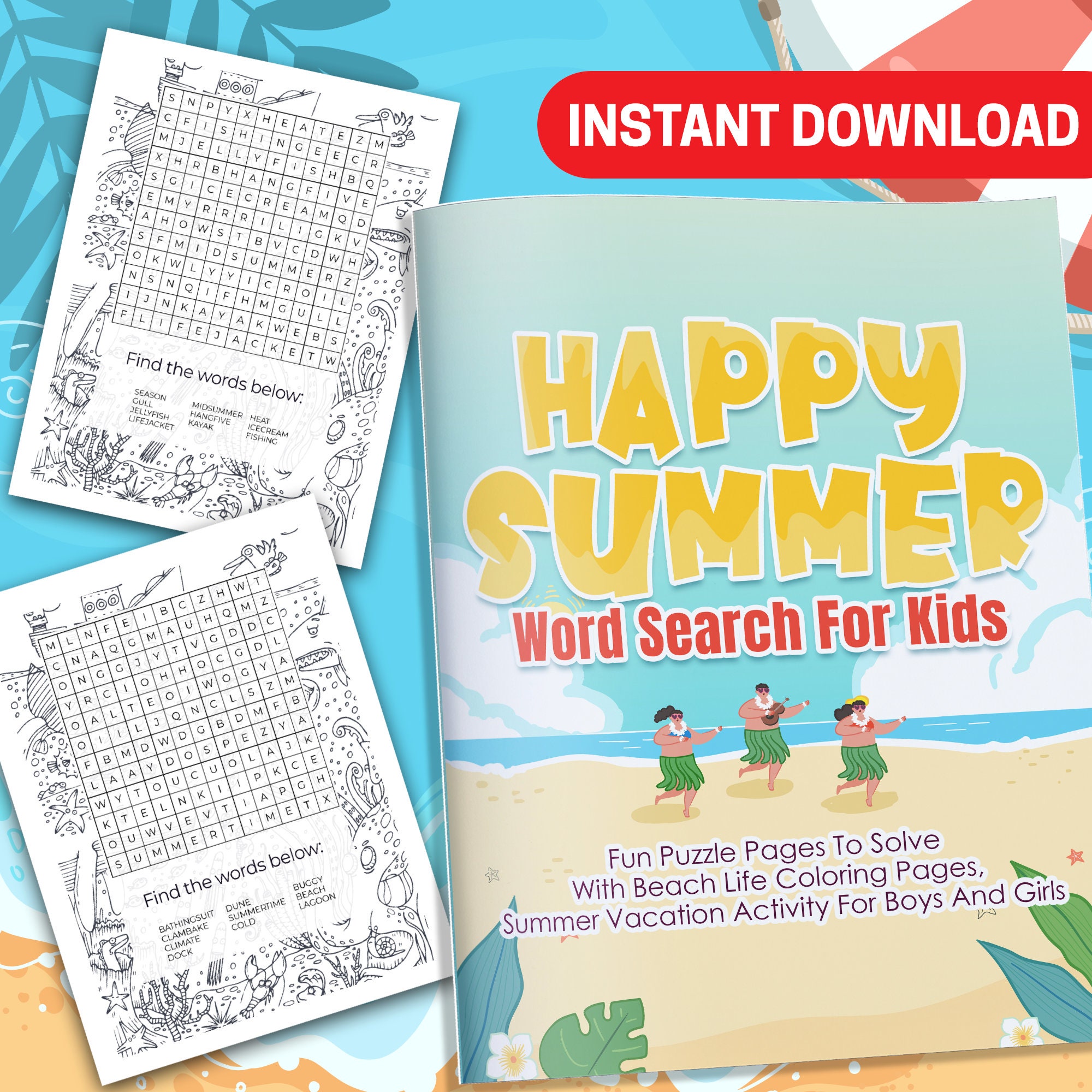 BEST VALUE Happy Summer Word Search for Kids - Instant Download Puzzle ...