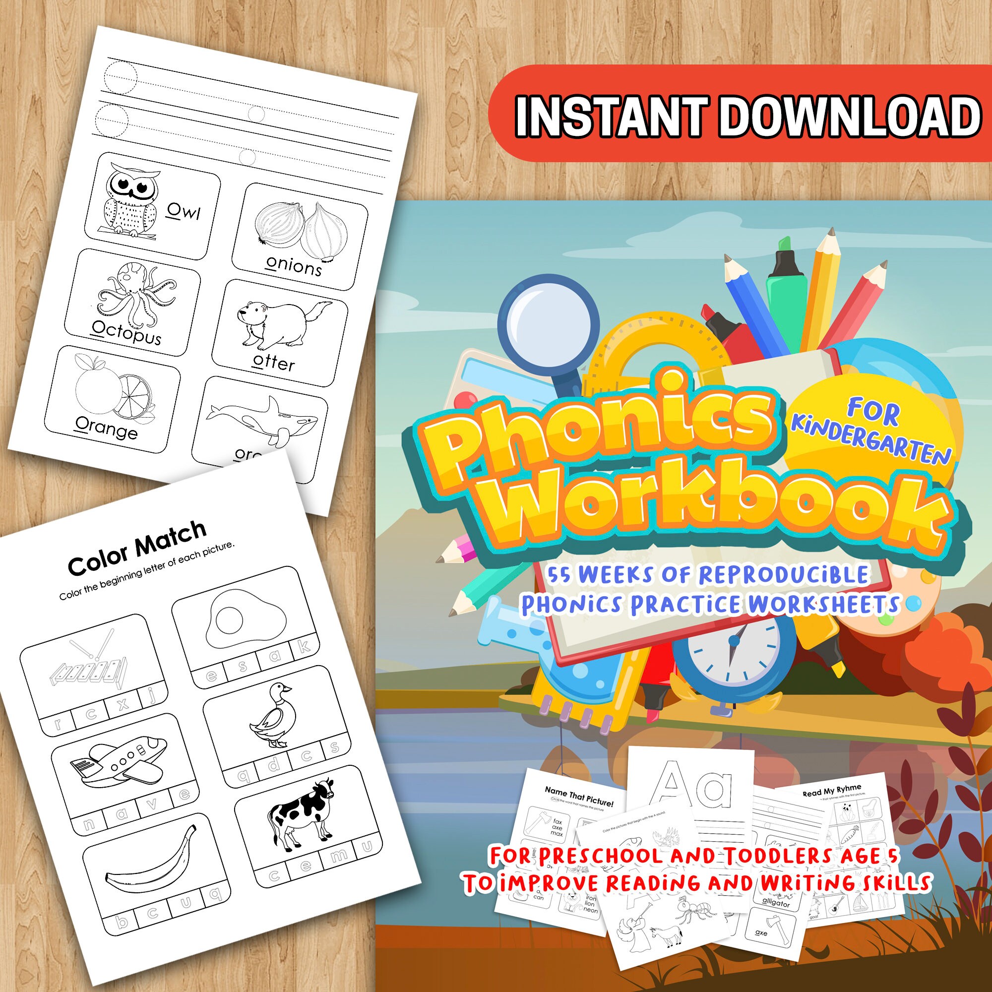 BEST VALUE Phonics Workbook for Kindergarten - 55 Phonics Printable ...