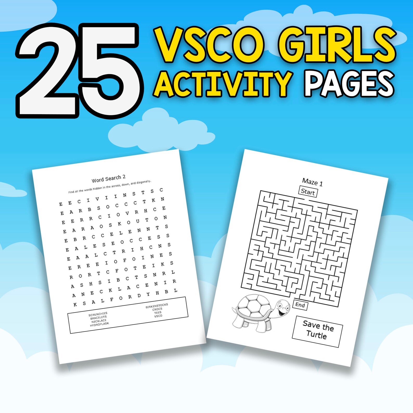 25 VSCO Girls Activity Pages Instant Download Acitivity Book - Etsy