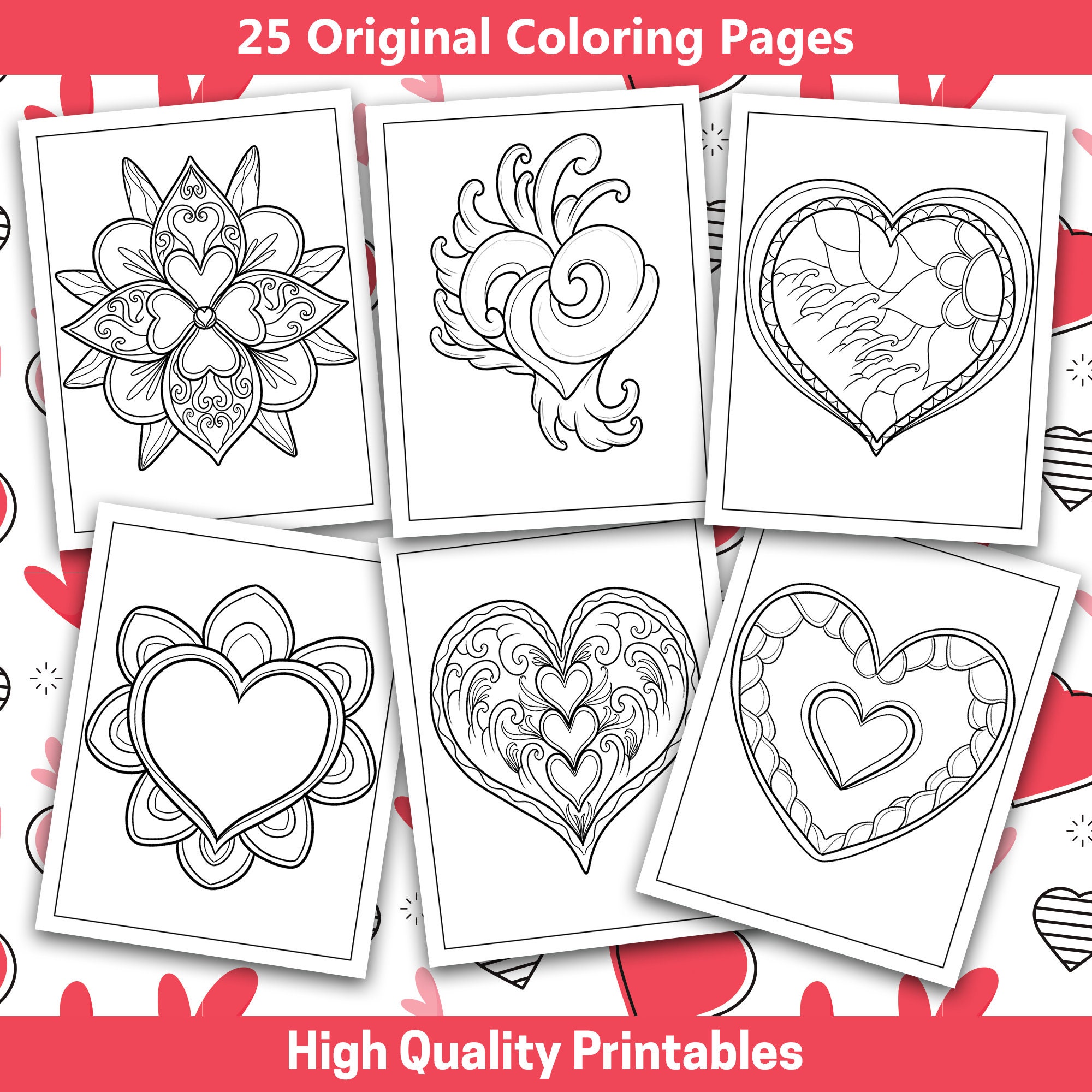 BEST VALUE 25 Valentine Heart Patterns Coloring Book - Instant Download ...