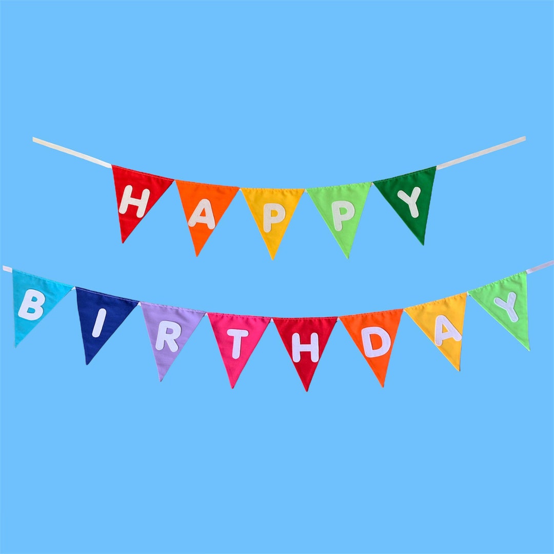 HAPPY BIRTHDAY Fabric Bunting Rainbow Colours Reusable - Etsy UK