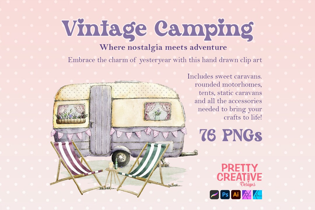 Vintage Camping Clipart | PNG | Clipart | Watercolour | PNG Elements ...